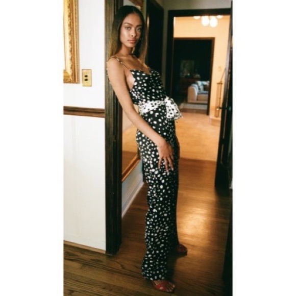 LPA | Pants & Jumpsuits | Lpa Chelsi Cowl Neck Satin Black White Polka ...